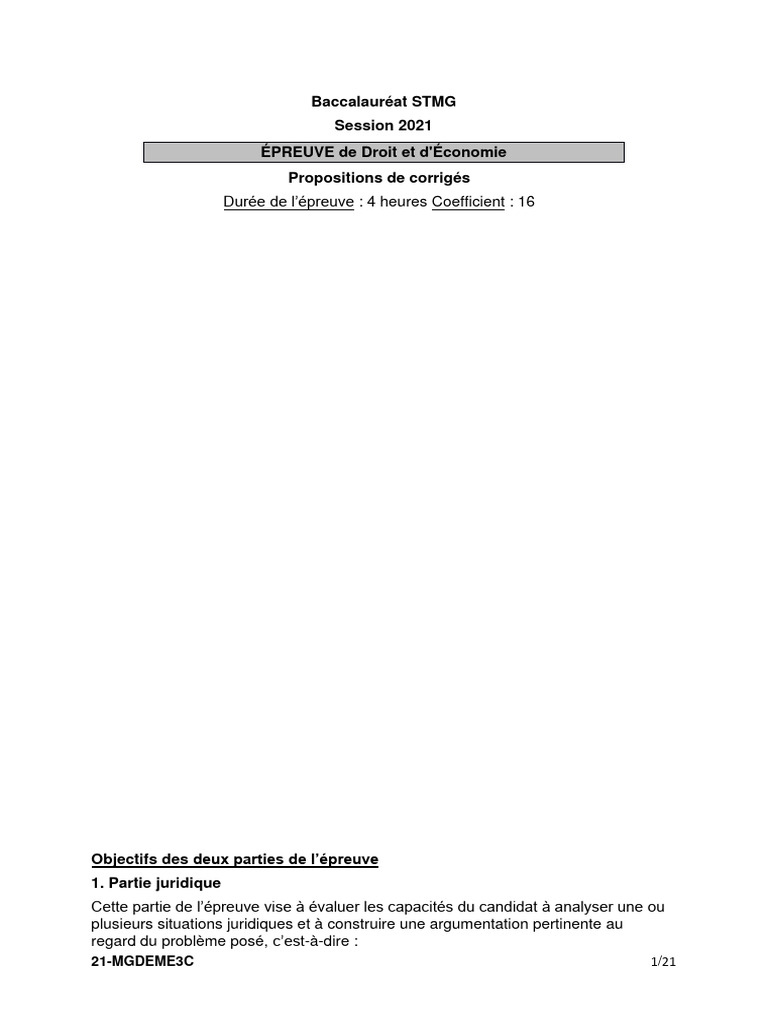 Corrigé Droit Économie Bac STMG 2021 | PDF | Épargne | Responsabilité ...