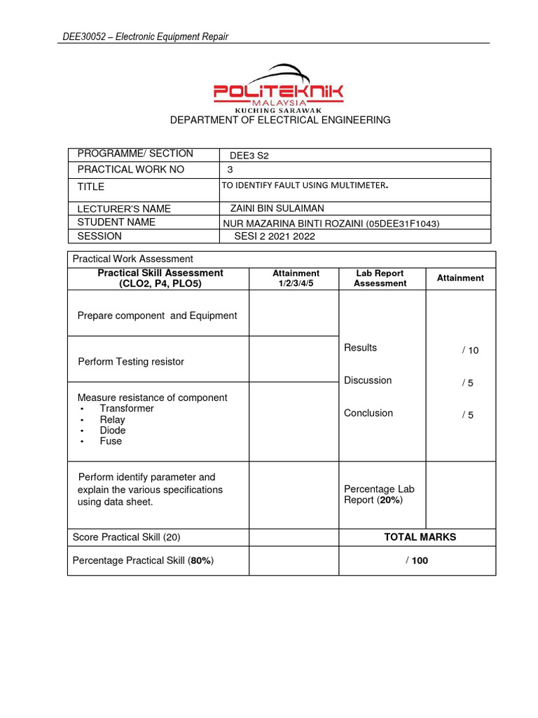 Pw3 - Identify Fault Using Multimeter. | PDF | Capacitor | Electrical ...