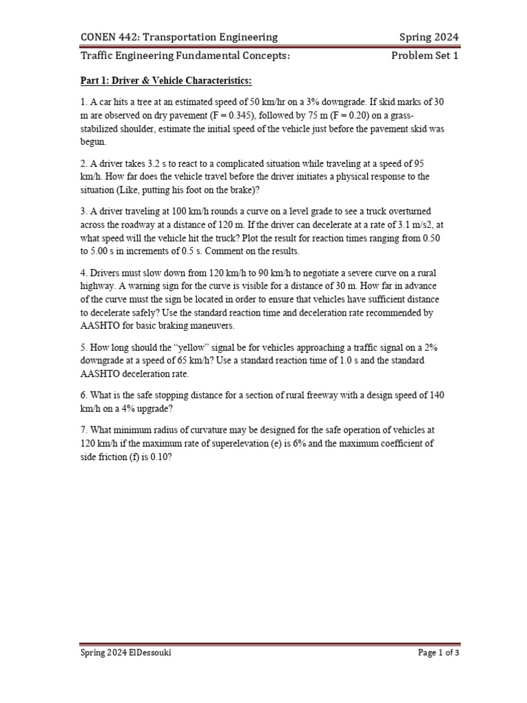 Traffic Engineering Problem Set | PDF | Lane | Traffic