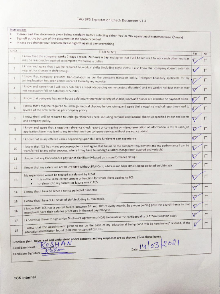 Check List TCS | PDF