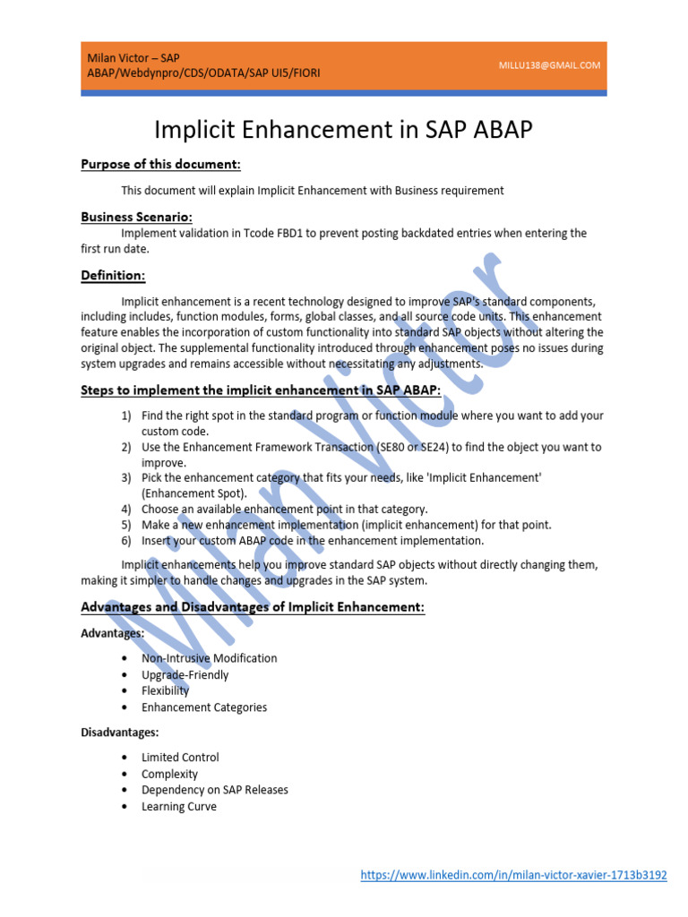 Unveiling The Power of SAP ABAP Implicit Enhancements | PDF | Computing | Software Engineering