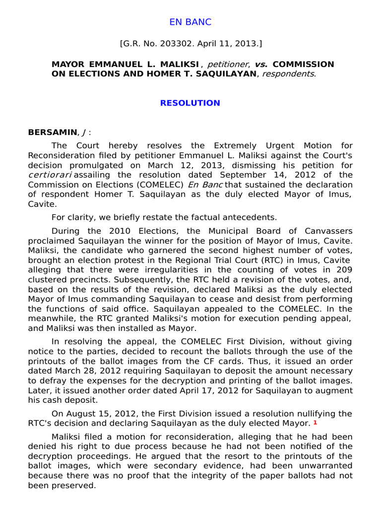 Maliksi v. Commission On Elections | PDF | Commission On Elections ...
