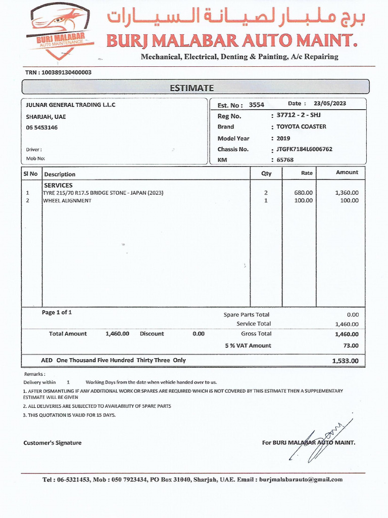 Julnar, Toyota Coaster, 37712-2-SHJ (23-05-2023) | PDF