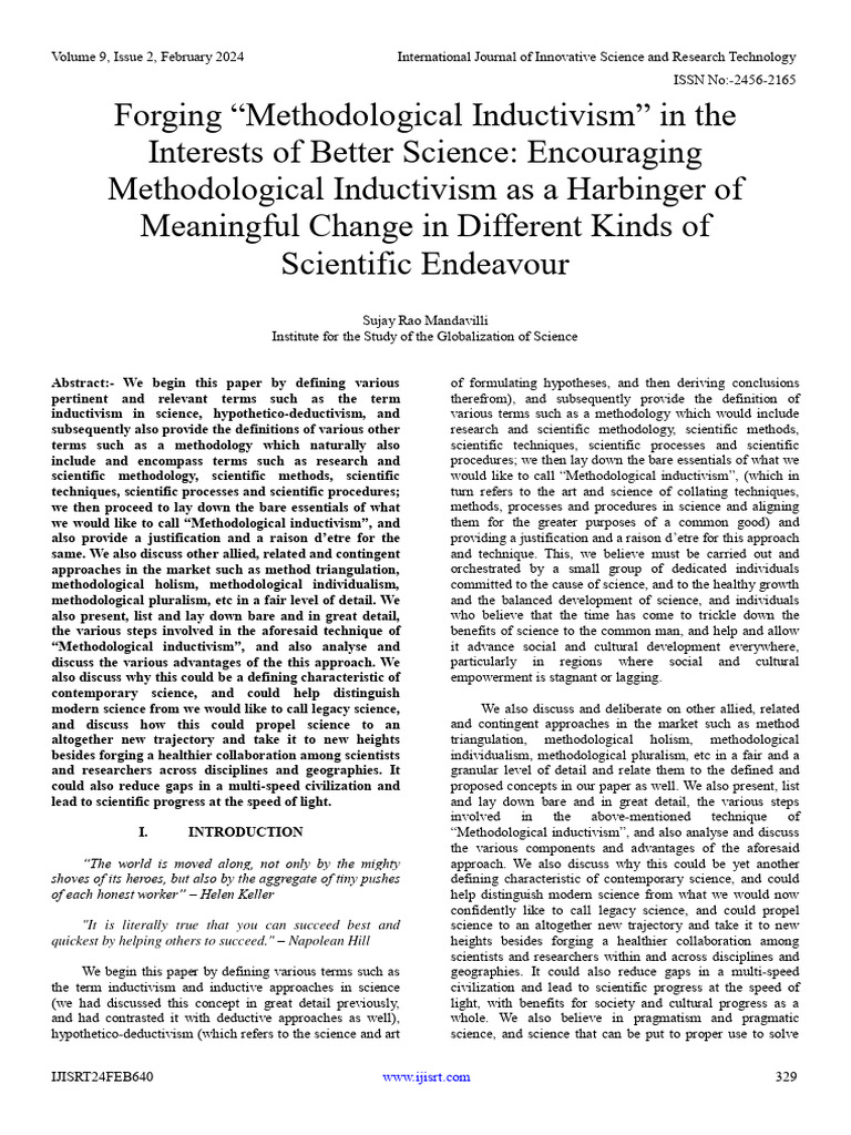 Forging "Methodological Inductivism" in The Interests of Better Science ...