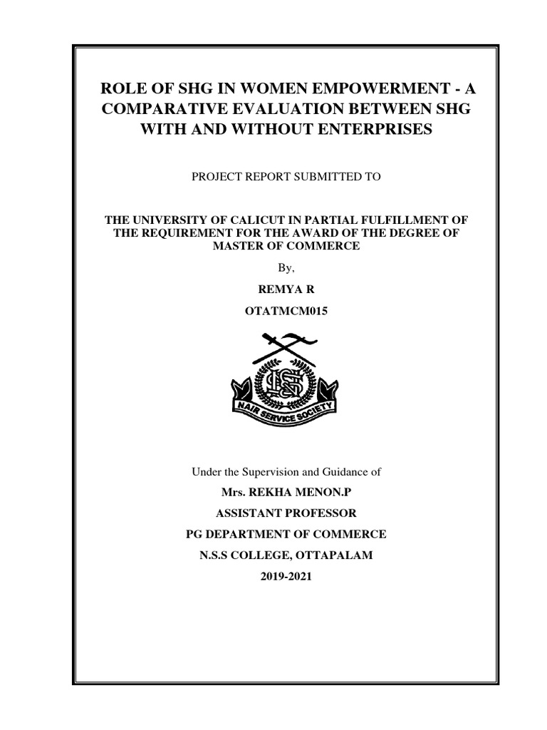 Role of SHG in Women Empowerment - A Comparative Evaluation Between SHG With and Without ...