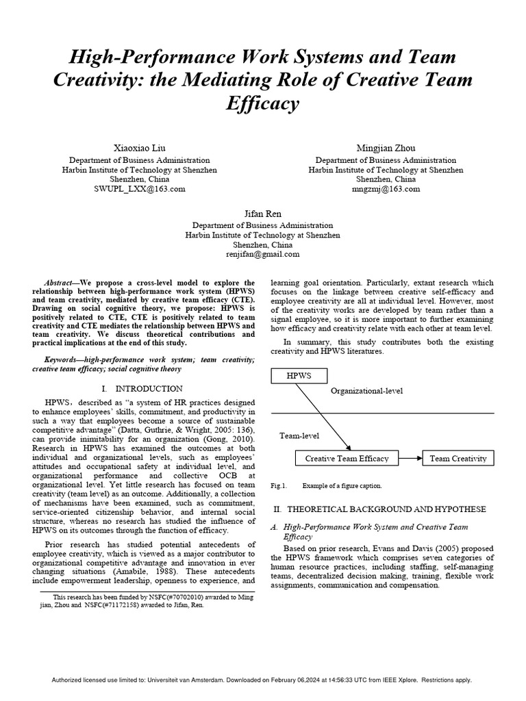 High-Performance Work Systems and Team Creativity The Mediating Role of ...