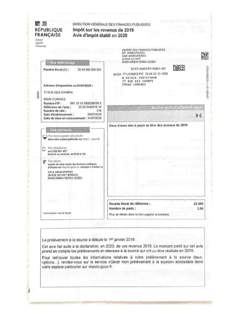 Avis D'impôt Établi en 2020 | PDF