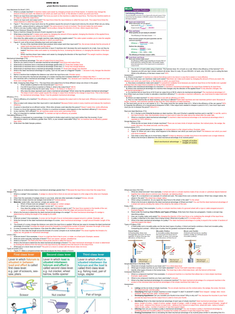 Simple Machine Worksheet Key | PDF | Lever | Machines