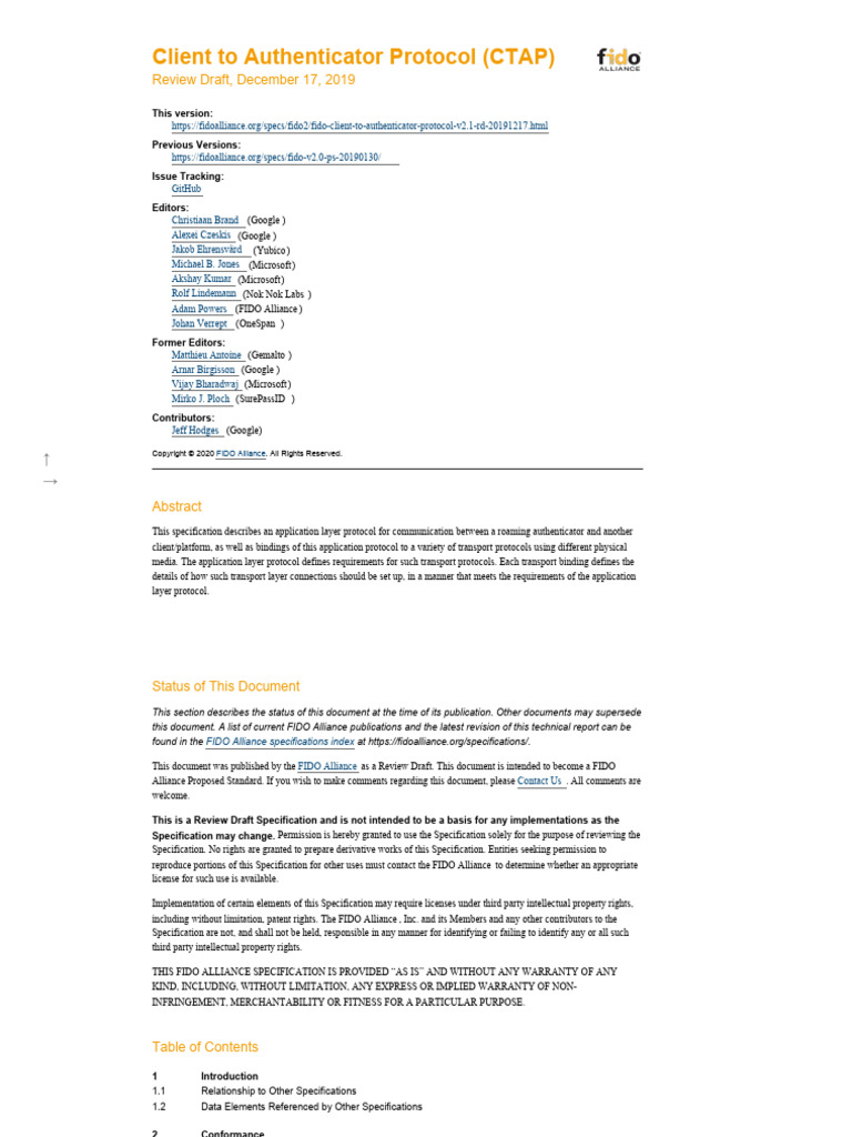 Fido Client To Authenticator Protocol v2.1 RD 20191217 | PDF ...