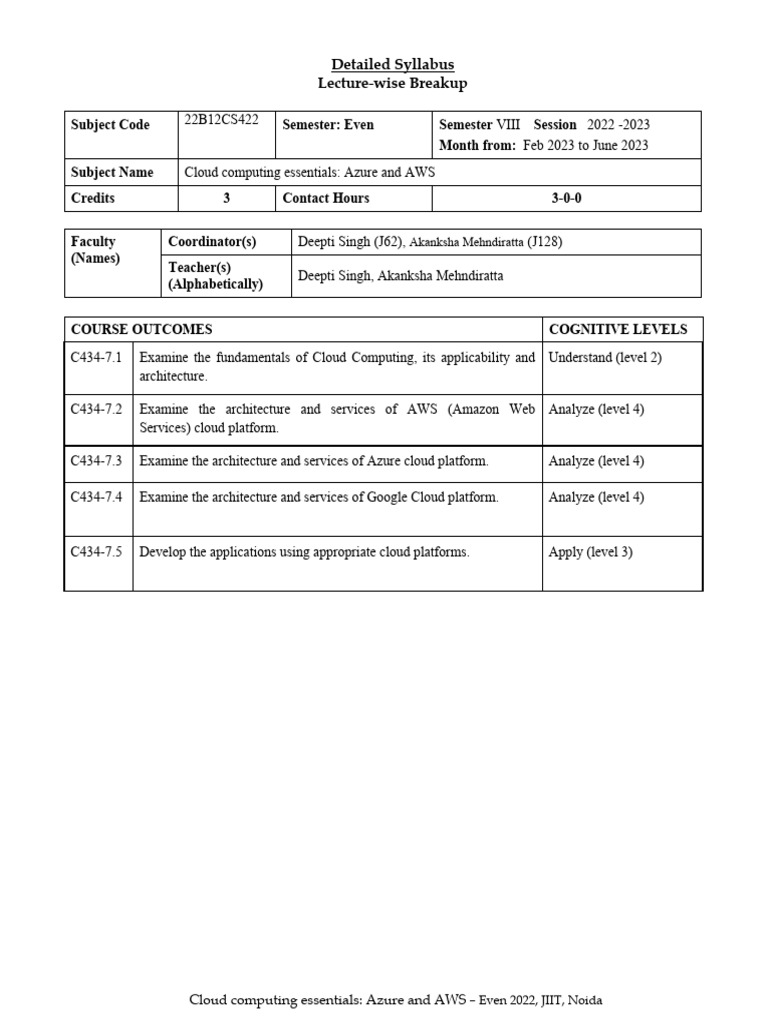 22B12CS422 Cloud Computing Essentials Azure and AWS CD Even 22 23 | Download Free PDF | Cloud ...