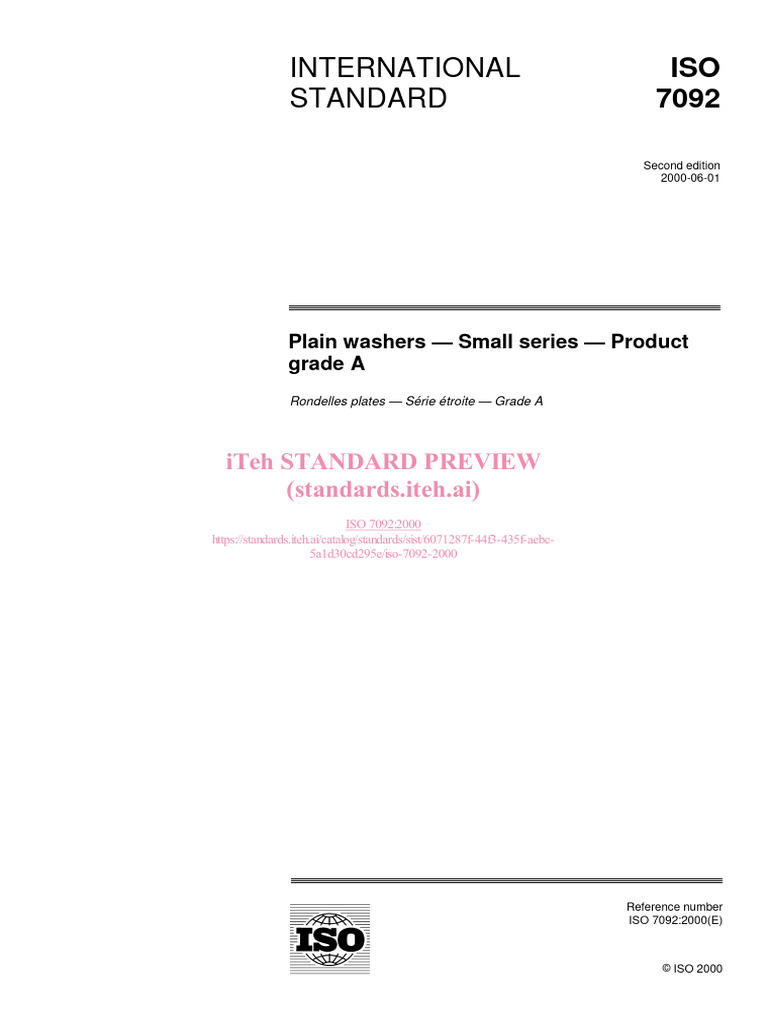 Plain Washer - IsO-7092 | PDF | Screw | International Organization For Standardization