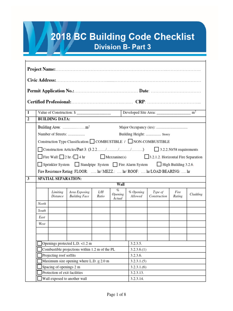 Bc Building Code Checklist Pdf Fire Sprinkler System Stairs