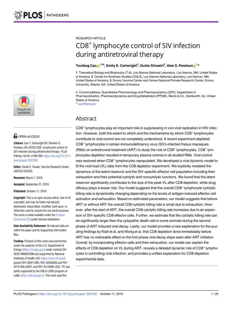Cao et al 2018 CD8+ lymphocyte control of SIV infection during ...