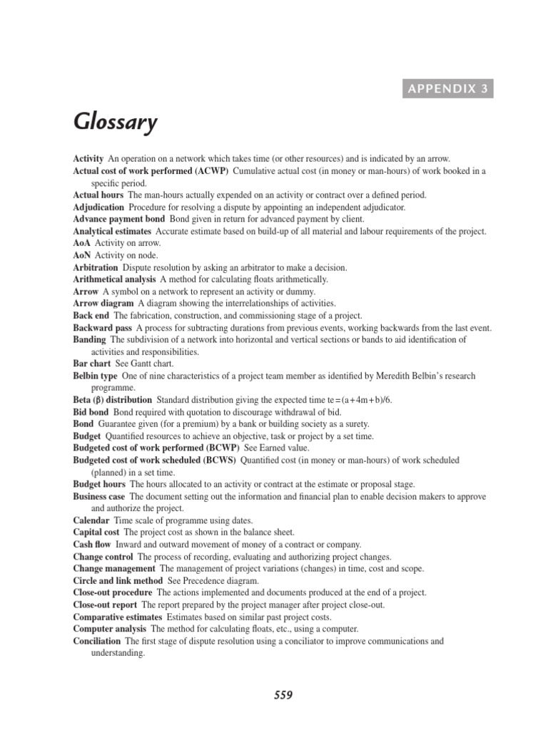 Appendix 3 - Glossary - 2017 - Project Management Planning and Control ...