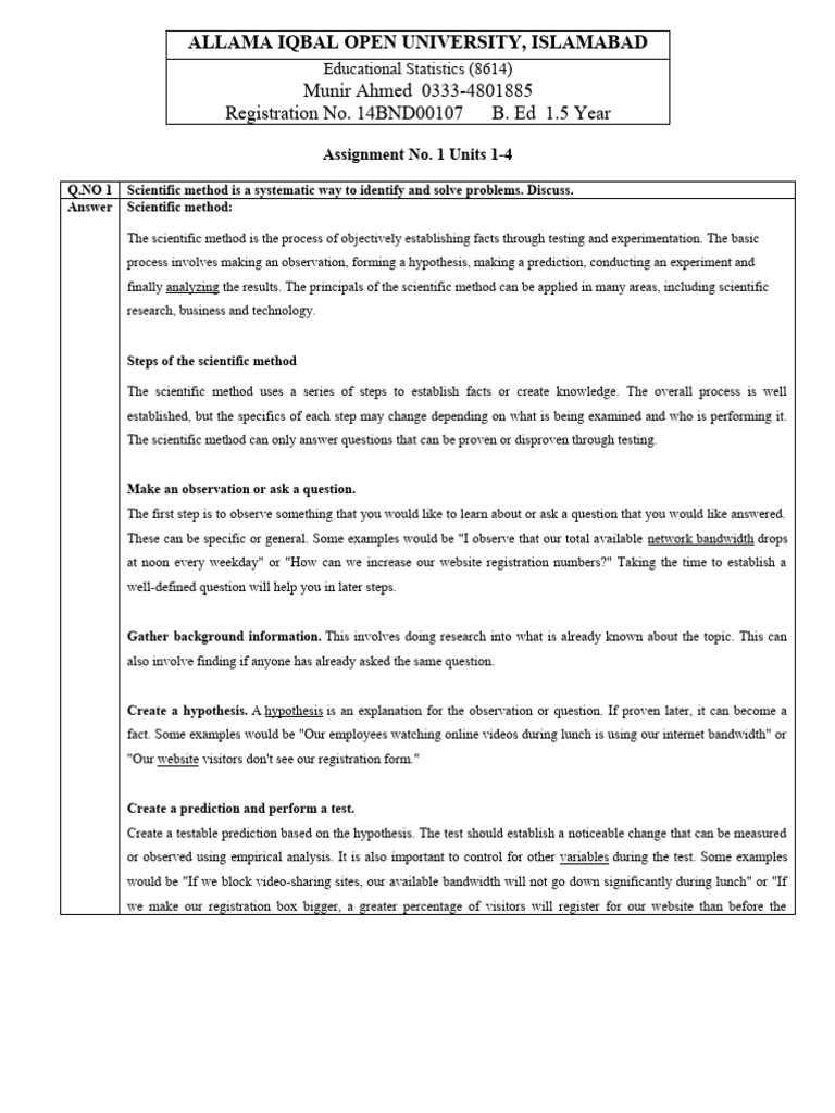 Educational Statistics (8614) Assignment 1 | PDF | Sampling (Statistics ...