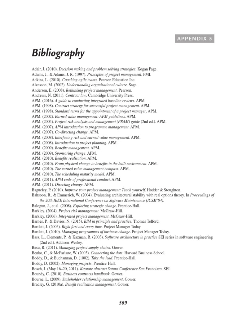 Appendix 5 - Bibliography - 2017 - Project Management Planning and Control | Download Free PDF ...