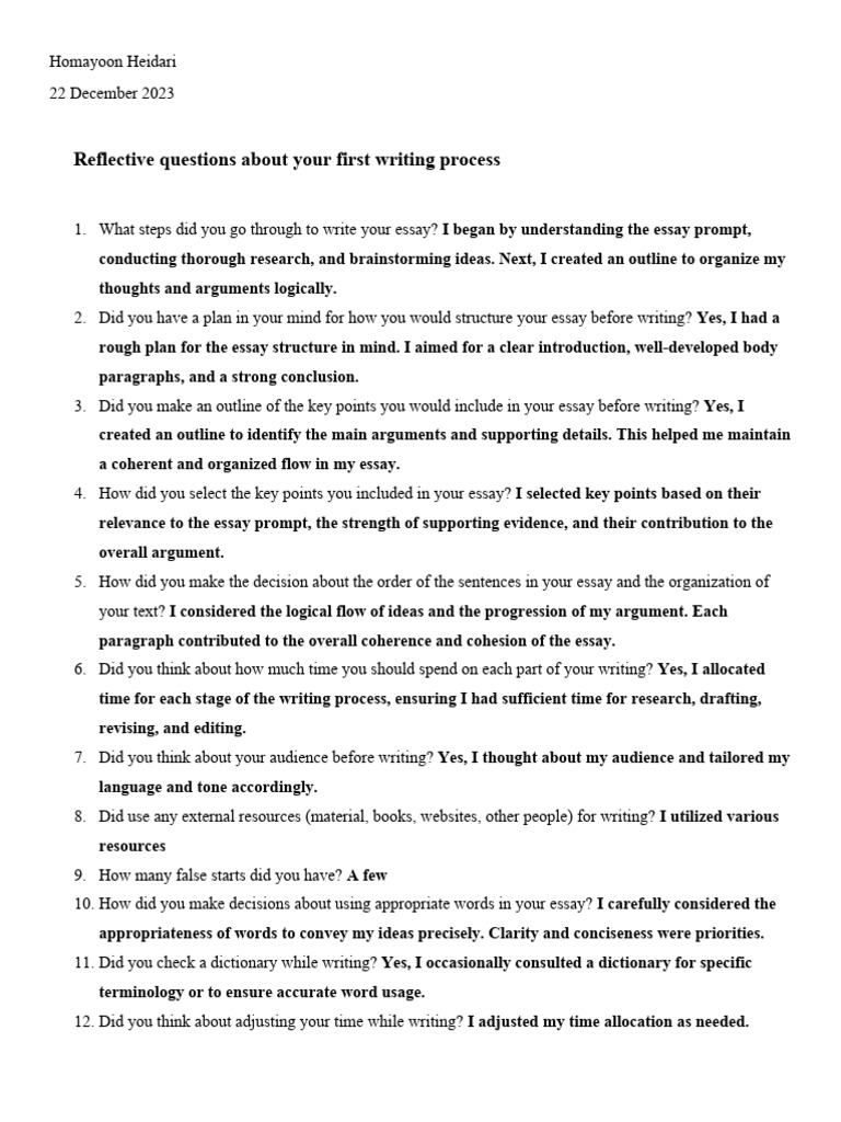 My Reflective Questions Revisited | PDF | Essays | Argument