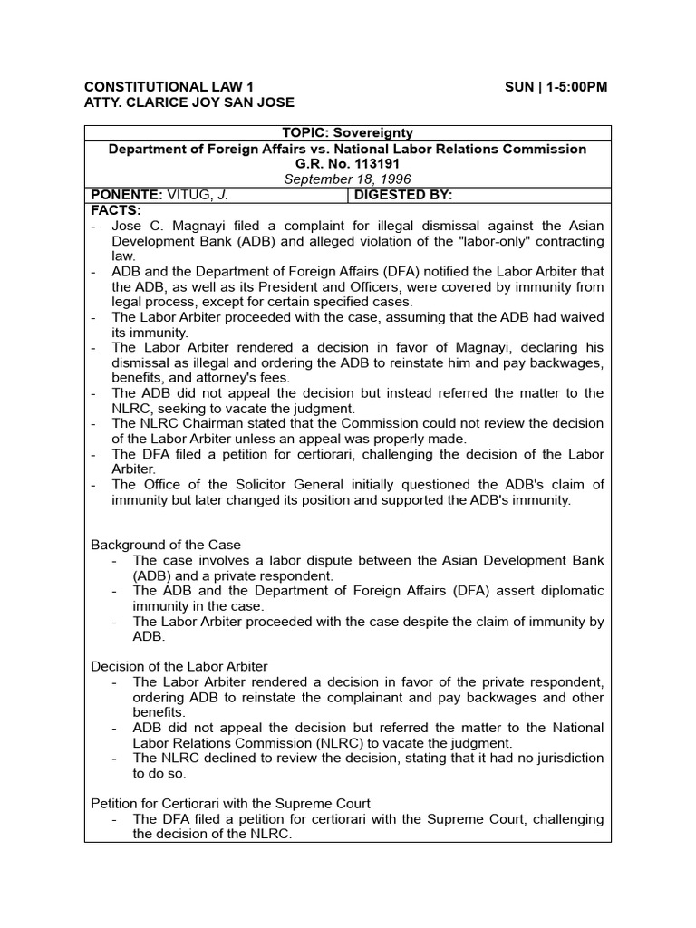 DFA V NLRC, GR No. 113191 (1997) | PDF | Arbitration | Certiorari