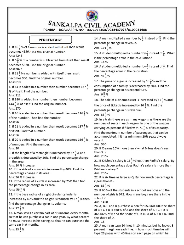 Percentage Problems and Solutions | PDF | Taxes | Labour Economics