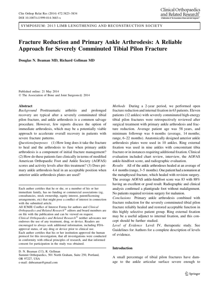 Ankle Arthrodesis For Pilon Fracture | PDF | Ankle | Musculoskeletal System