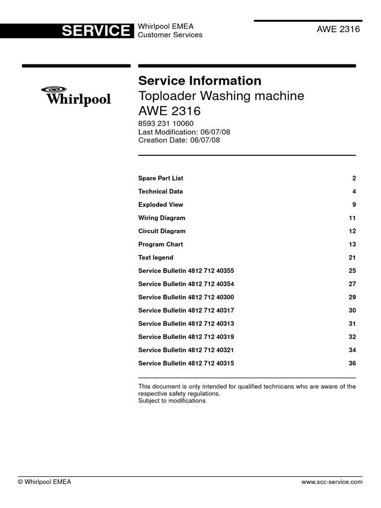 Whirlpool Awe 2316 | PDF | Machines | Manufactured Goods
