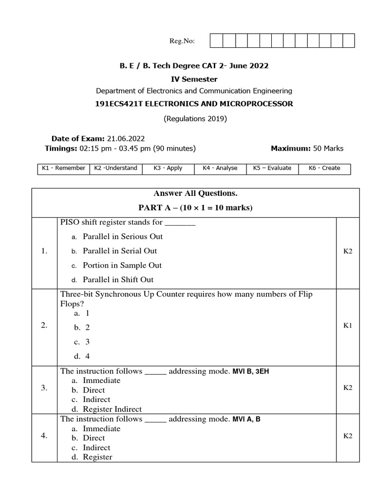 EMP 191ECS421T CAT 2 QP final | PDF | Central Processing Unit | Electronic Circuits