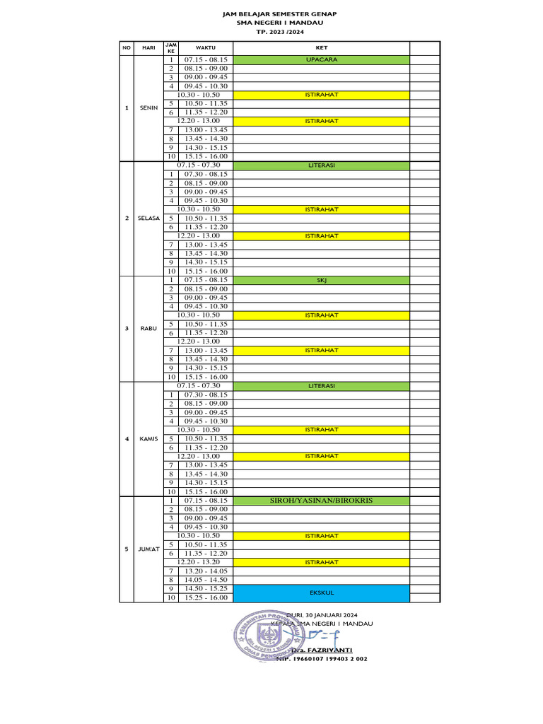 Jam Belajar Semester Genap Tp. 2023-2024 | PDF | Cooking, Food & Wine | Science & Mathematics