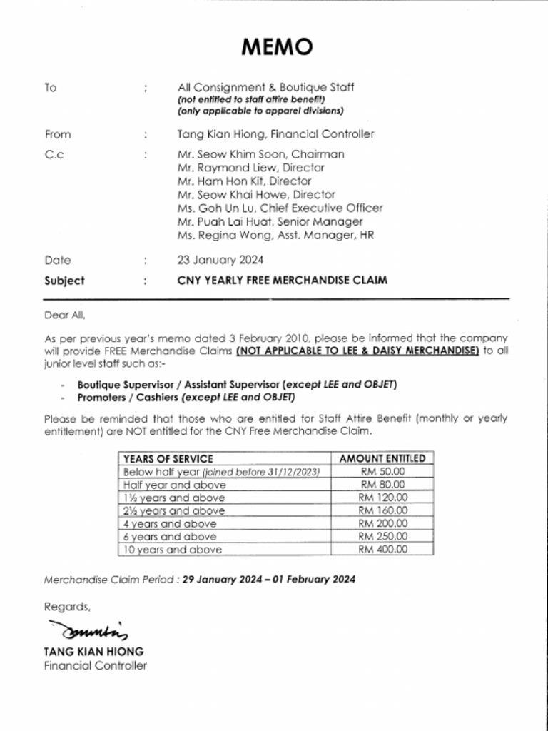 Memo - CNY Merchandise Claim 2024 - External | PDF