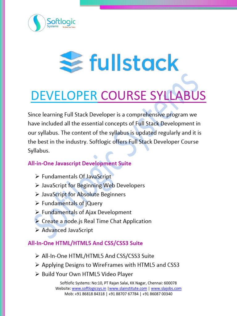 Full Stack Developer Course Syllabus Pdf Html5 Computer Science