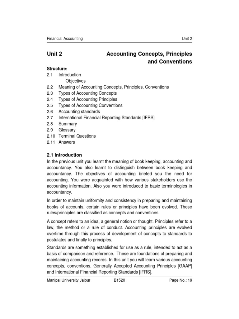 Unit 2-Accounting Concepts, Principles and Conventions | PDF | Equity ...