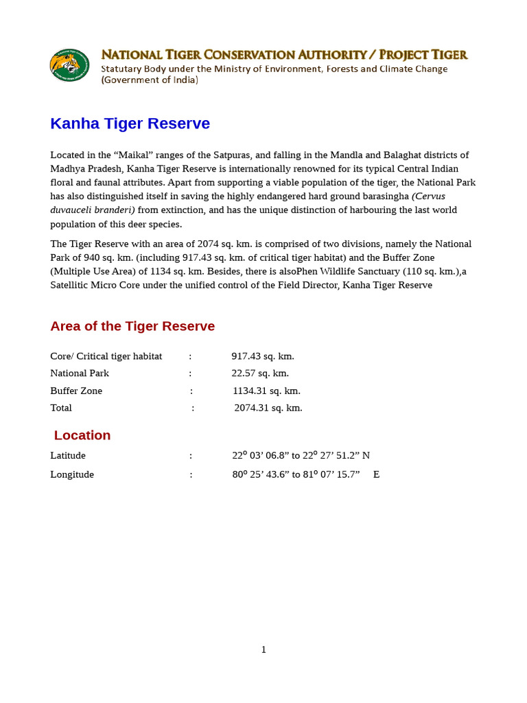 Kanha | PDF | Tiger | Conservation Biology