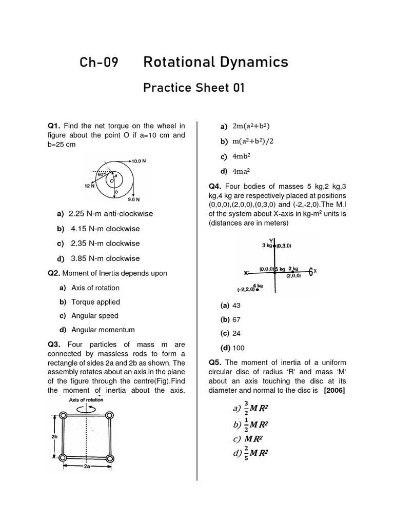 Rotational Dynamics_Practice Sheet 01 | PDF | Rotation Around A Fixed Axis | Euclidean Geometry