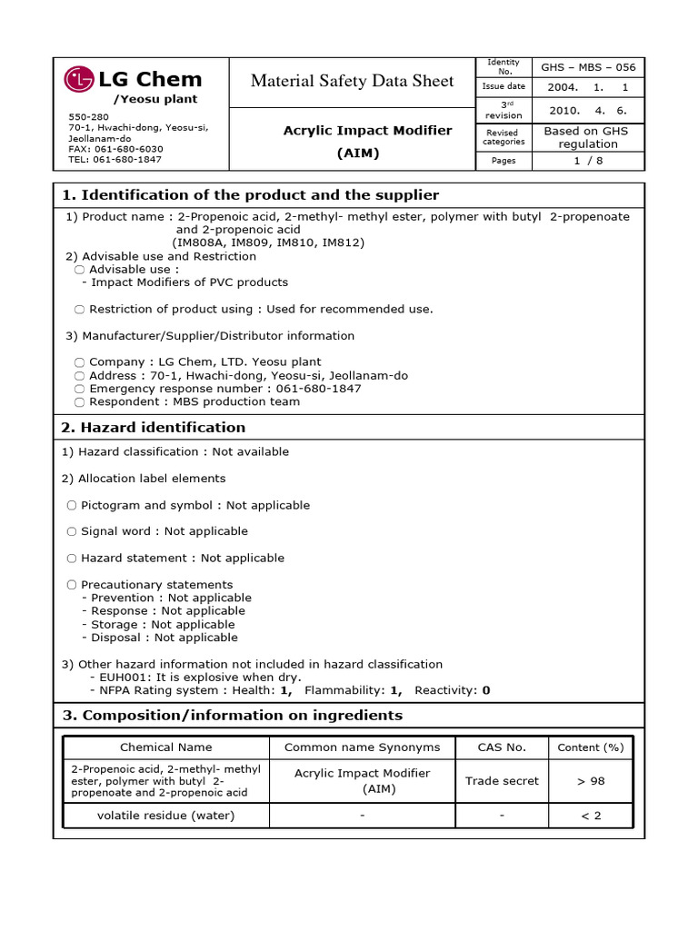Impact MSDS - AIM 812 | PDF | Working Conditions | Physical Sciences Impact MSDS - AIM 812 | PDF | Working Conditions | Physical Sciences