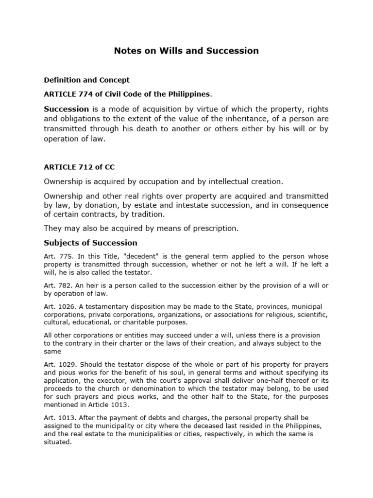 Notes On Wills and Succession | Download Free PDF | Will And Testament ...