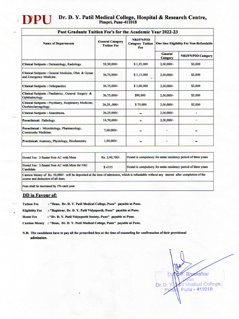 PG Fees Structure 2022 23 | PDF