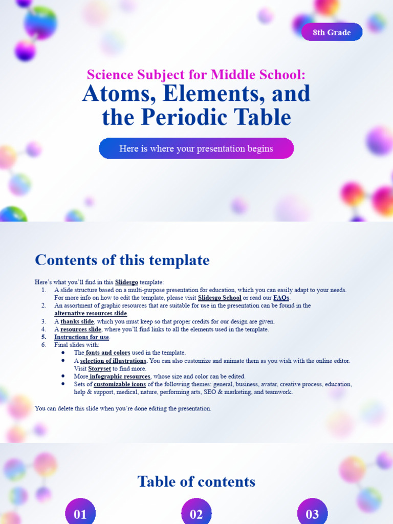Science Subject For Middle School - 8th Grade - Atoms, Elements, and ...