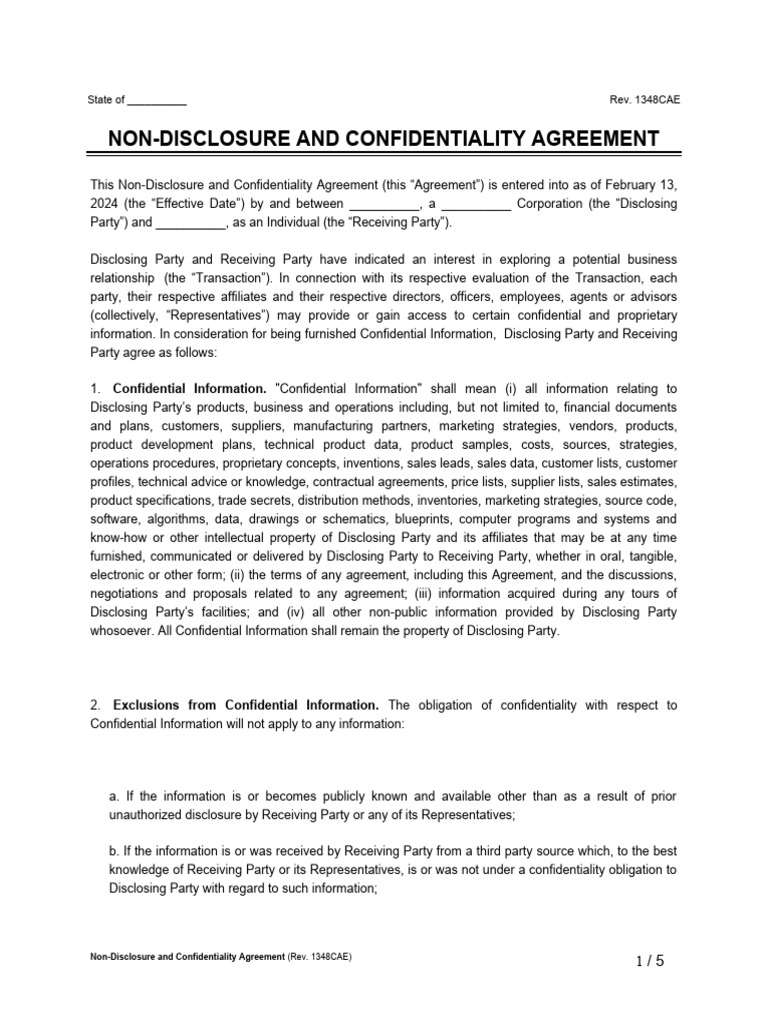 Non-Disclosure and Confidentiality Agreement | PDF | Non Disclosure Agreement | Discovery (Law)