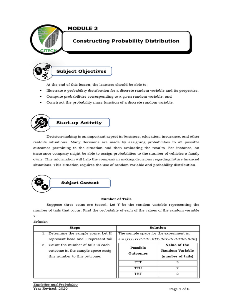 Week 2 Constructing Probability Distributions | PDF | Random Variable | Probability Distribution