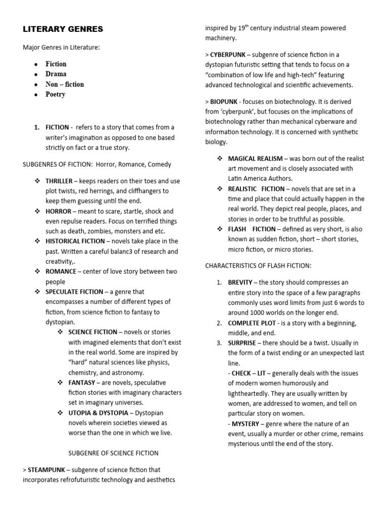 Overview of Literary Genres and Subgenres | PDF | Poetry | Science Fiction