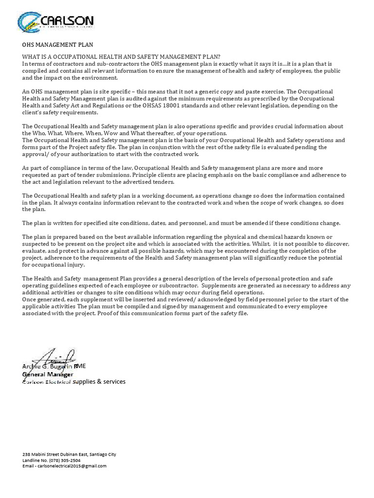 Ohs Management Plan 8 | PDF | Occupational Safety And Health | Safety