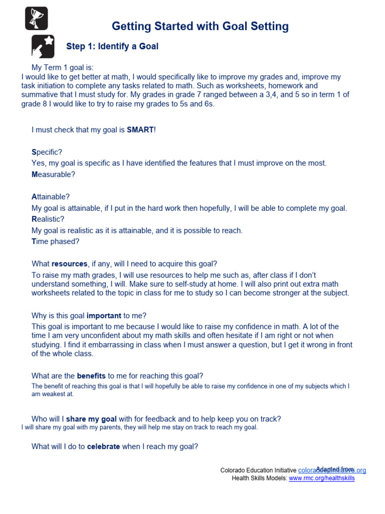 G8 Term 1 Goal Raise My Math Grades | Download Free PDF | Goal ...