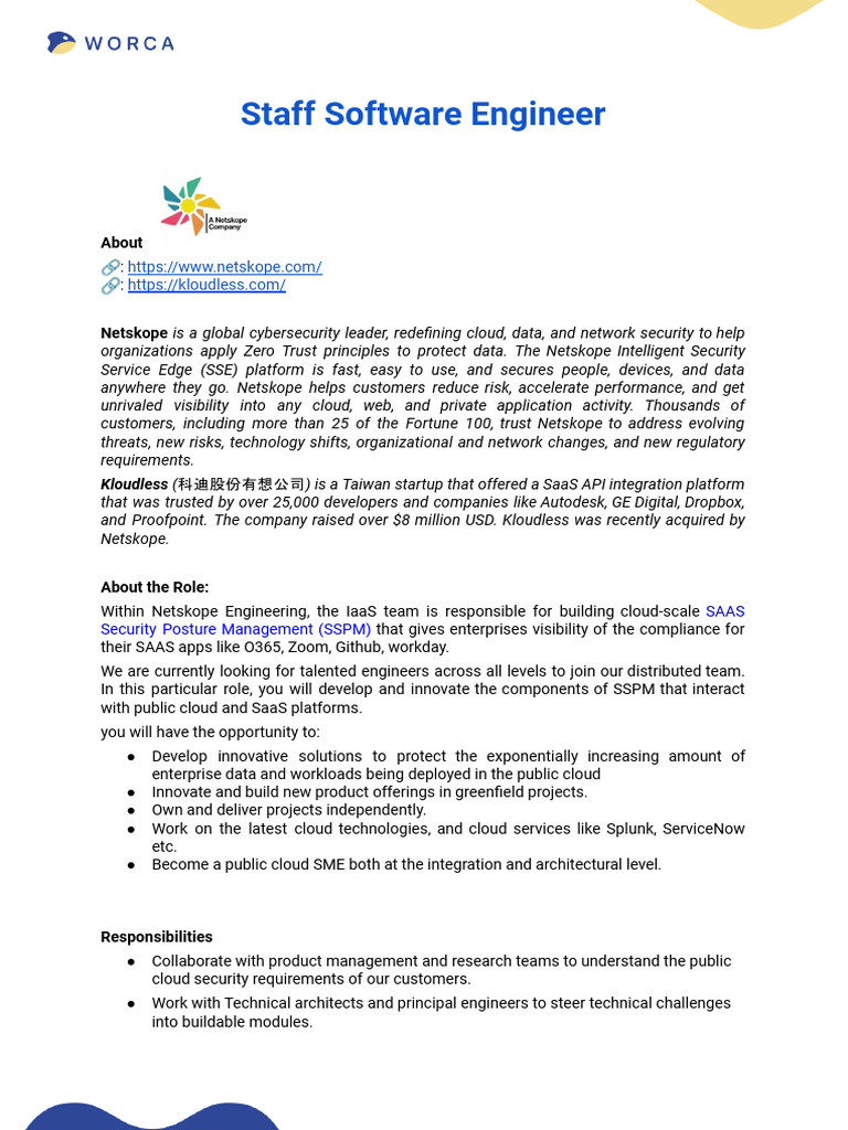 Netskope (Kloudless) - Staff Software Engineer | PDF | Cloud Computing | Software As A Service