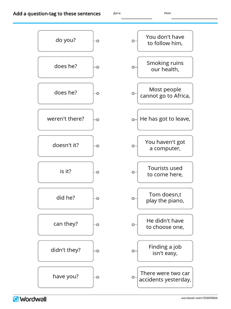 add a question tag to these sentences сопоставить | PDF