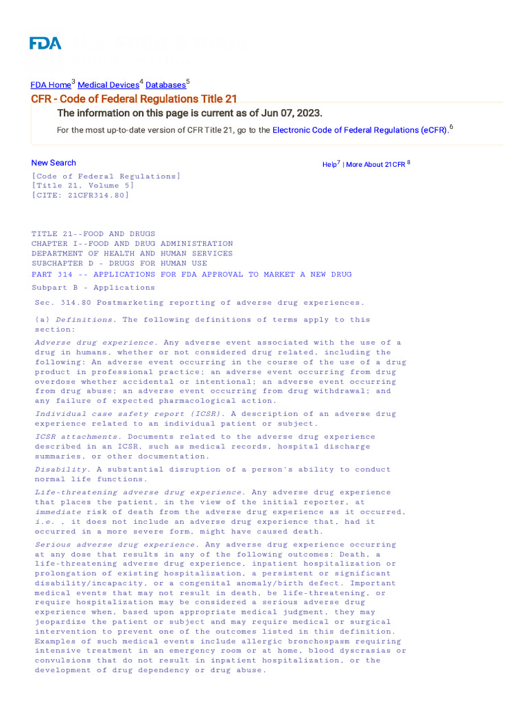 CFR - Code of Federal Regulations Title 21 | PDF | Pharmacovigilance ...