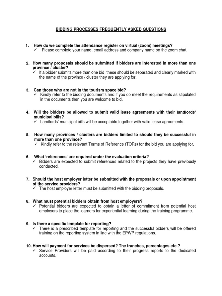 Frequently Asked Questions - Bidding Processes | PDF | Business