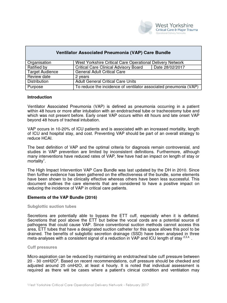 Vap Care Bundle Final | PDF | Diseases And Disorders | Medicine