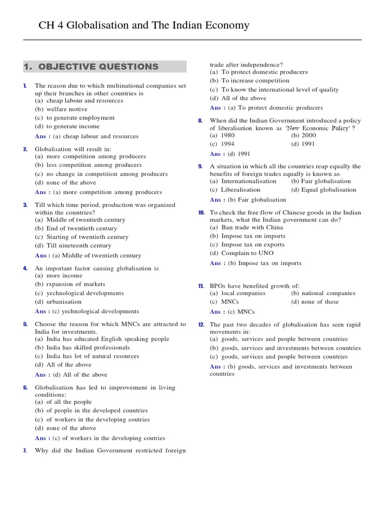 CH 4 ECO Objectives | PDF | Globalization | Multinational Corporation