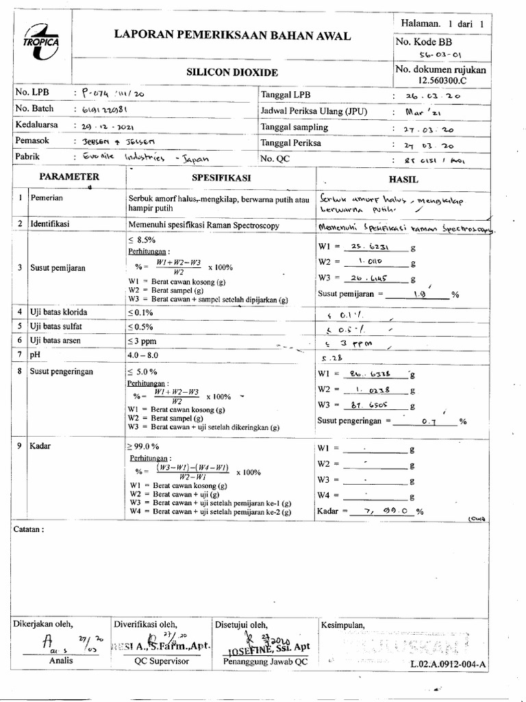 LPB COA Silicon Dioxide BT 0151 | PDF