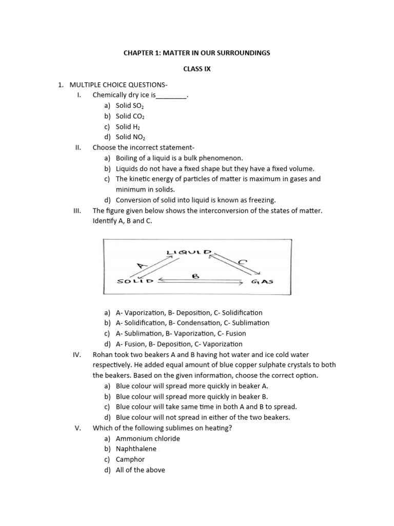 Worksheet - Matter in Our Surroundings Class 9 | PDF | Evaporation | Water
