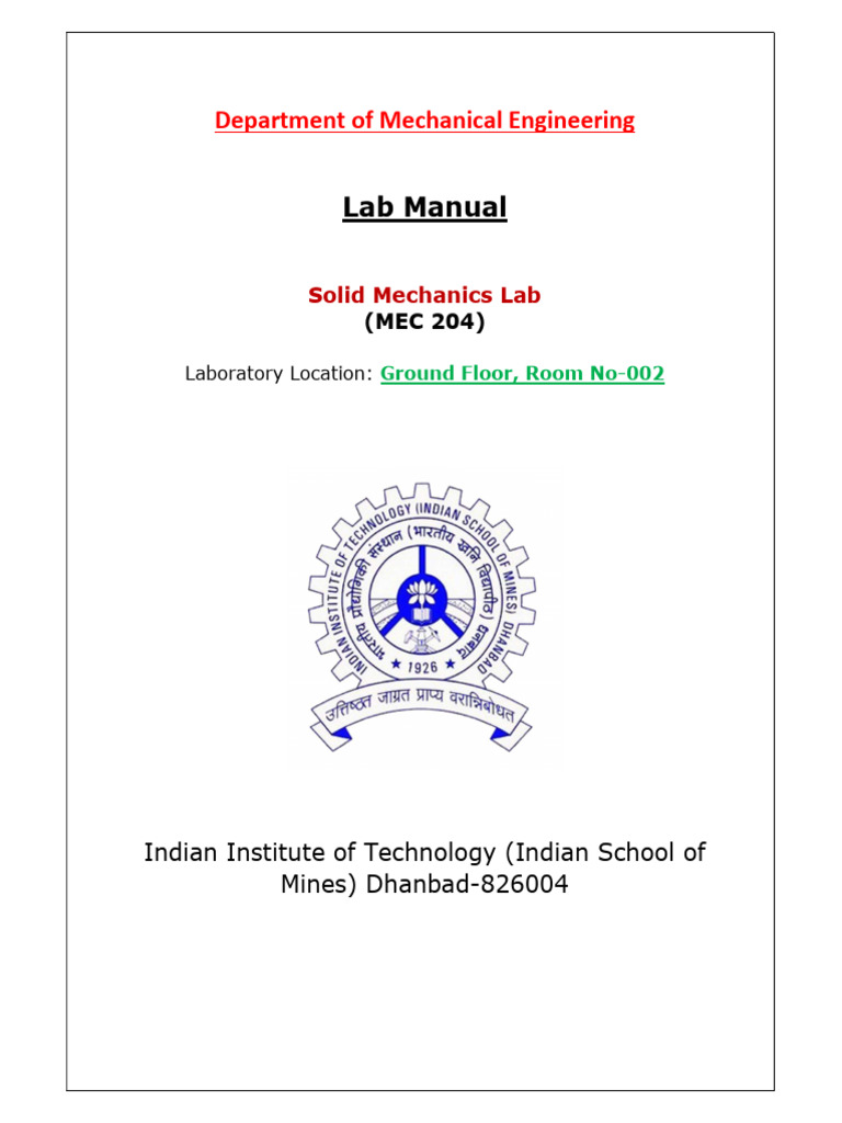MEC 204 Applied Mechanics Lab | PDF | Deformation (Engineering ...